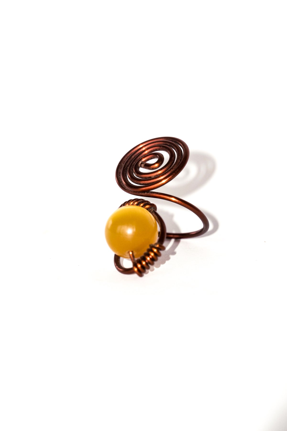 Copper Spiral Ring - Yellow Bead | Threaded Tribes